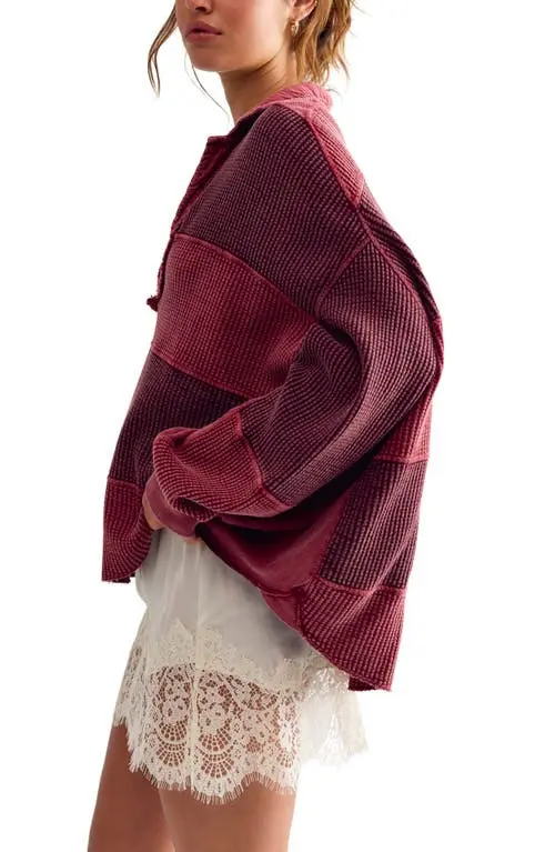 Free People Rainn Thermal Knit Top - Pink Combo