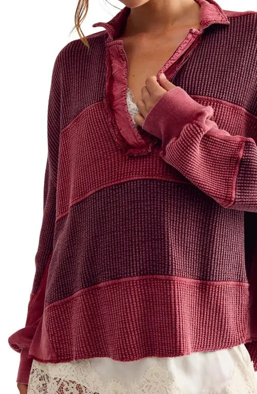 Free People Rainn Thermal Knit Top - Pink Combo
