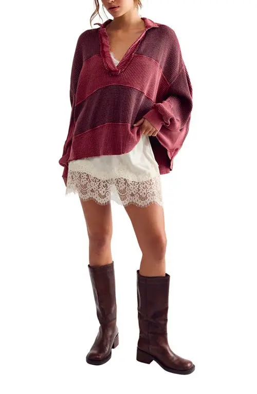 Free People Rainn Thermal Knit Top - Pink Combo
