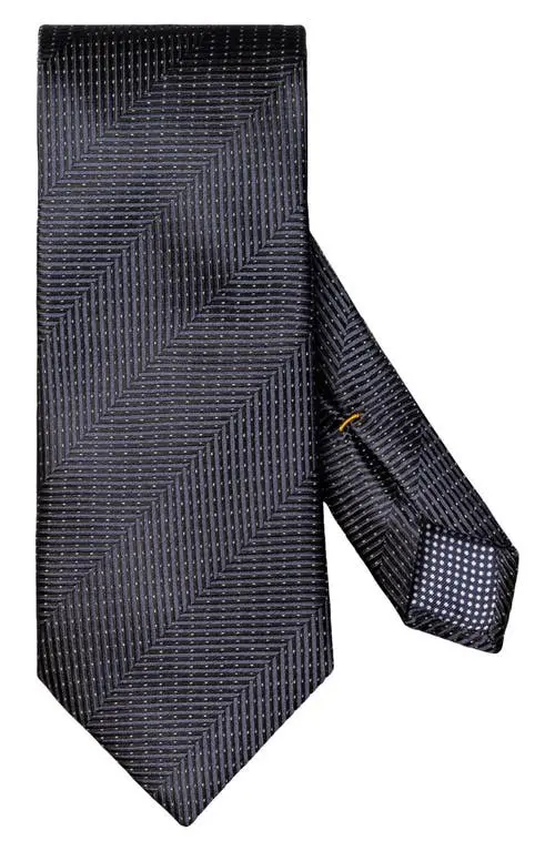Eton Herringbone Woven Silk Tie - Navy