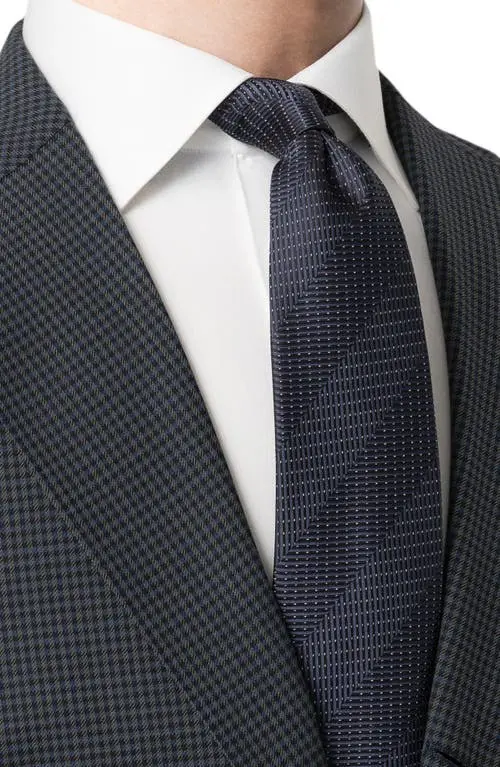 Eton Herringbone Woven Silk Tie - Navy