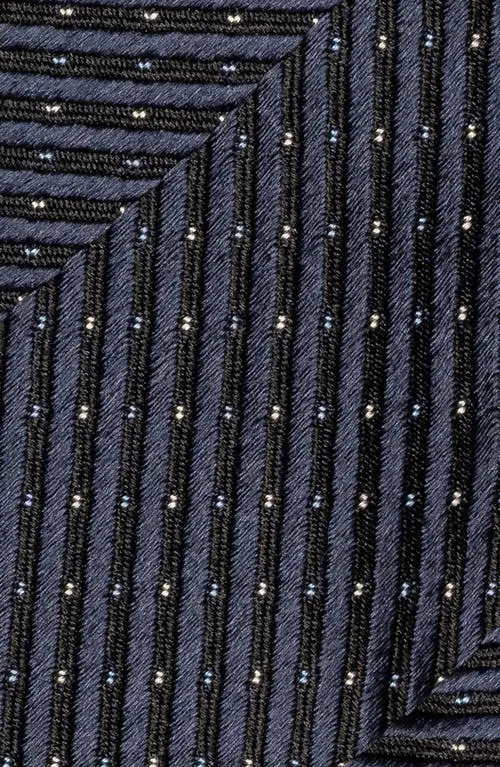 Eton Herringbone Woven Silk Tie - Navy