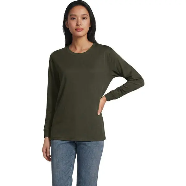LANDS' END Cotton Relaxed Long Sleeve Crew Neck - Forest Moss