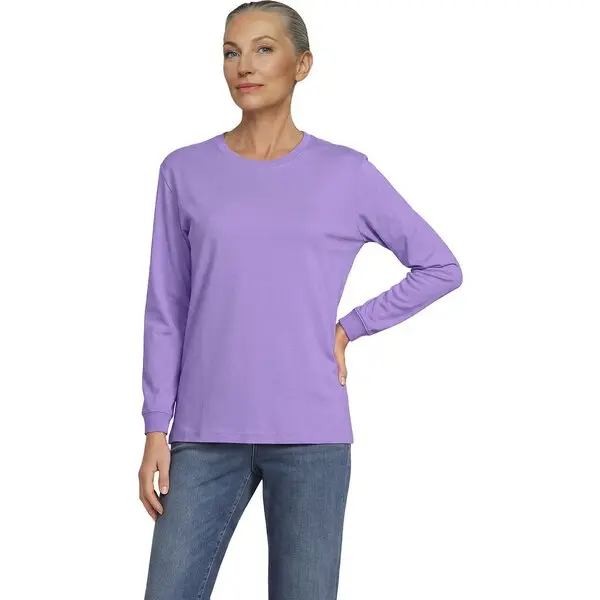 LANDS' END Cotton Relaxed Long Sleeve Crew Neck - Soft Amethyst