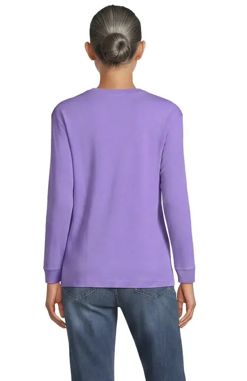 LANDS' END Long Sleeve Cotton Interlock Crew T-shirt - Soft Amethyst