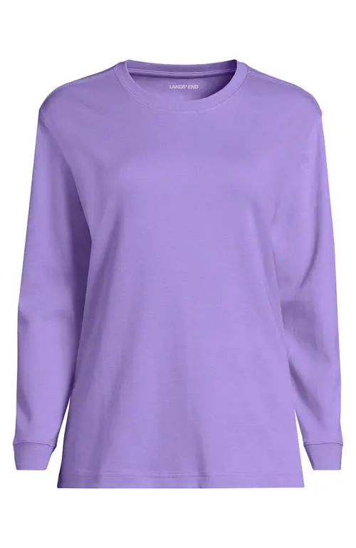LANDS' END Long Sleeve Cotton Interlock Crew T-shirt - Soft Amethyst