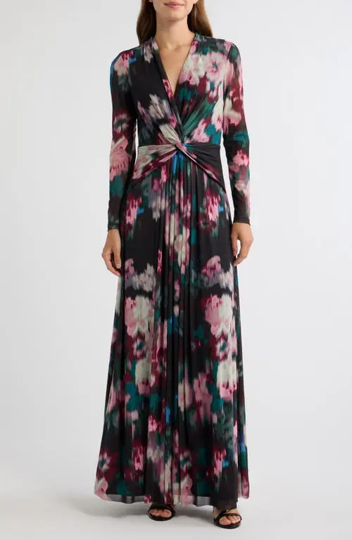 Anne Klein Twist Front Maxi Dress - Deep Jade Multi