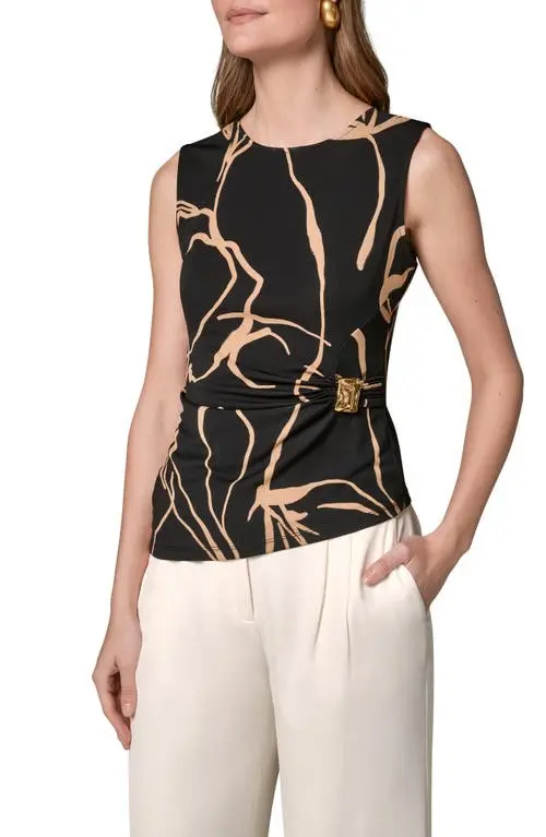 Donna Karan New York Hardware Print Gather Sleeveless Top