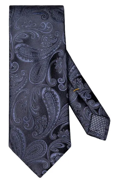 Eton Paisley Woven Silk Tie - Navy