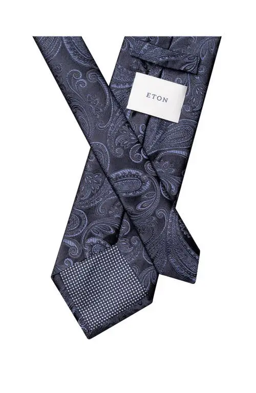 Eton Paisley Woven Silk Tie - Navy