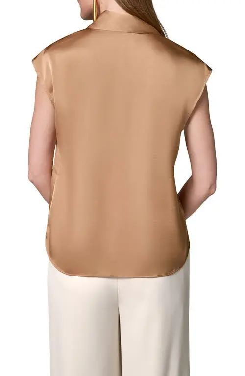 Donna Karan New York Bar Detail Satin V-neck Blouse - Fawn