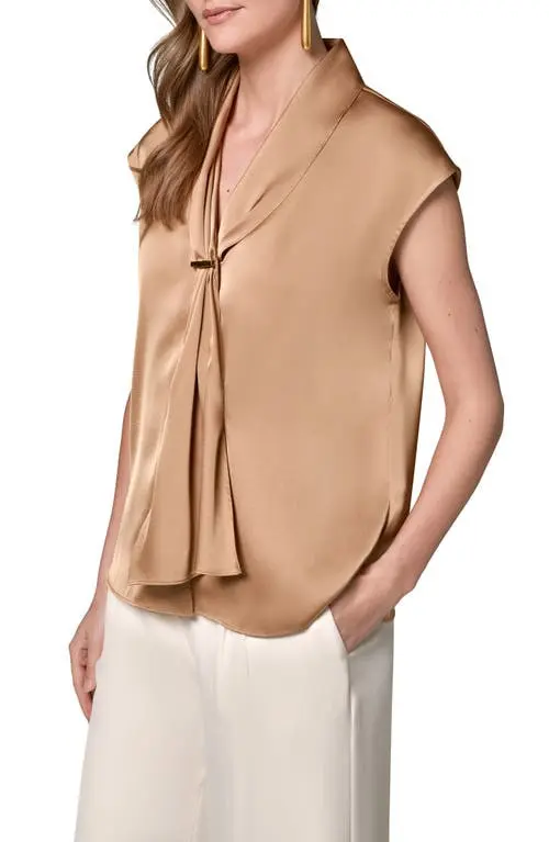 Donna Karan New York Bar Detail Satin V-neck Blouse - Fawn