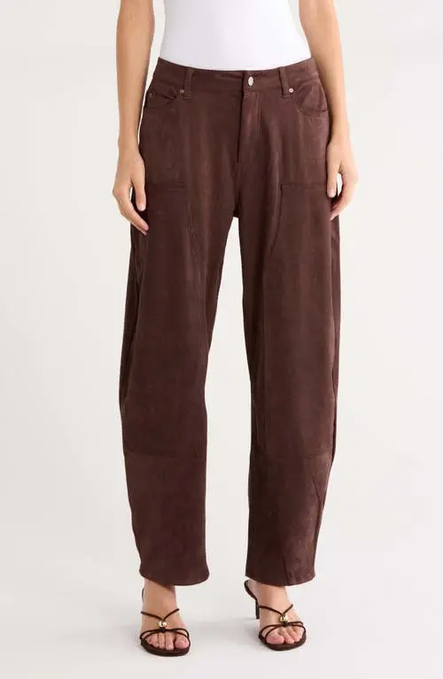 KITTENISH High Waist Faux Suede Barrel Leg Jeans