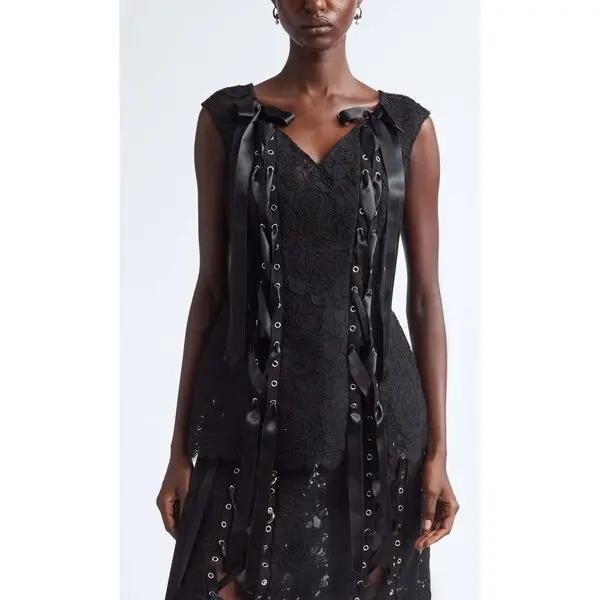 Simone Rocha Unraveling Ribbon Portrait Top - Black
