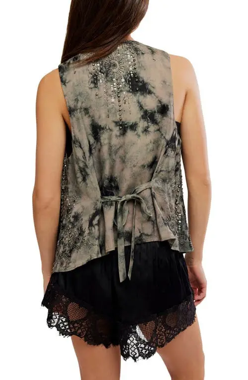 Free People Arden Sequin & Bead Detail Tie Dye Vest - Raven Combo