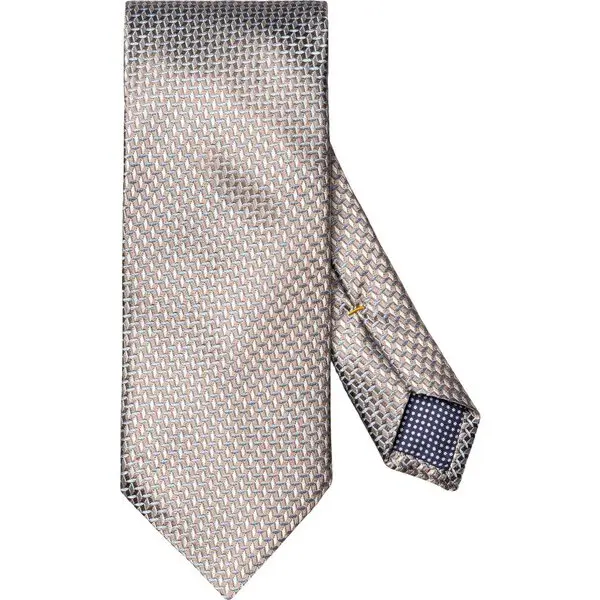 Eton Micro Geometric Woven Silk Tie - Light Beige