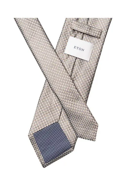 Eton Micro Geometric Woven Silk Tie - Light Beige