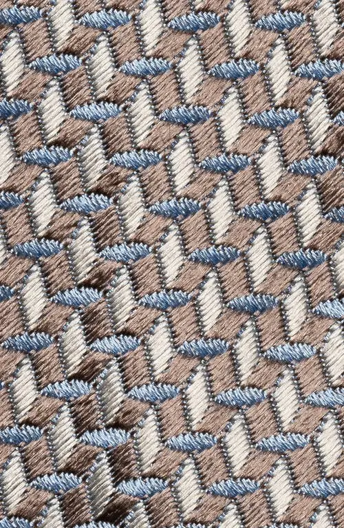 Eton Micro Geometric Woven Silk Tie - Light Beige