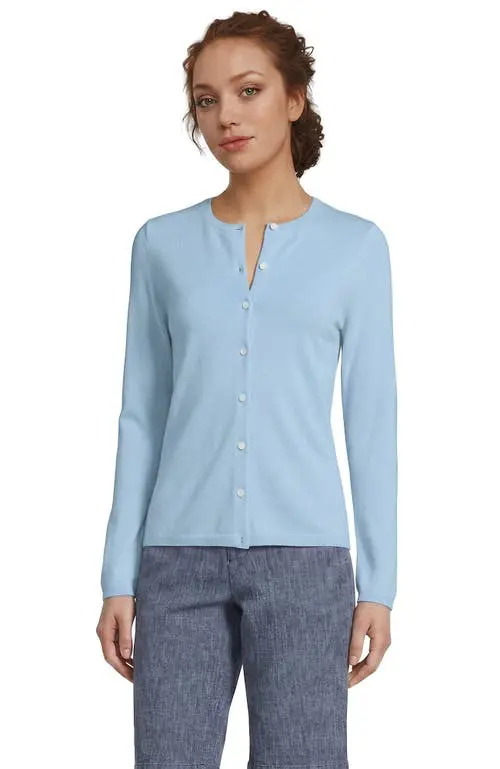LANDS' END Cashmere Cardigan Sweater - Clear Blue Sky