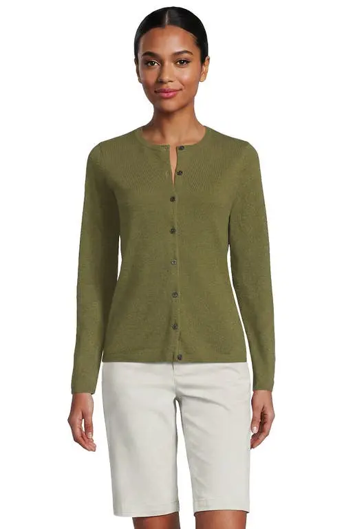 LANDS' END Cashmere Cardigan Sweater - Olive Drab