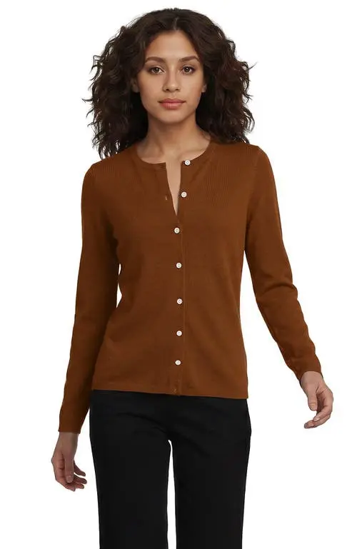 LANDS' END Cashmere Cardigan Sweater - Rich Saddle