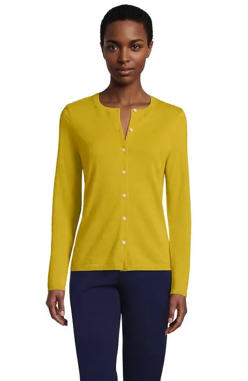 LANDS' END Cashmere Cardigan Sweater - Turmeric