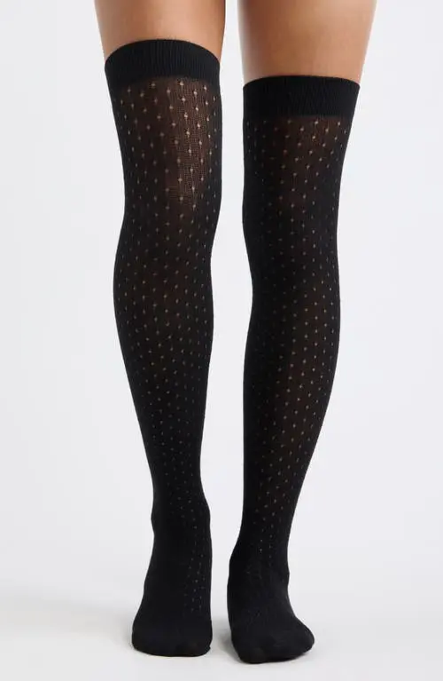 Hue Pointelle Over The Knee Socks - Black