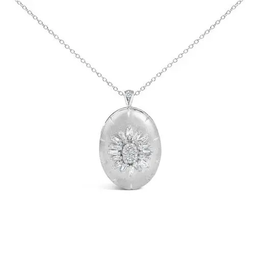 HAUS OF BRILLIANCE Sterling 3/8 Cttw Diamond Puffed Oval Medallion Pendant Necklace - Silver