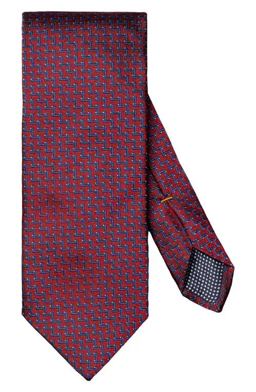 Eton Geometric Woven Silk Tie - Medium Red
