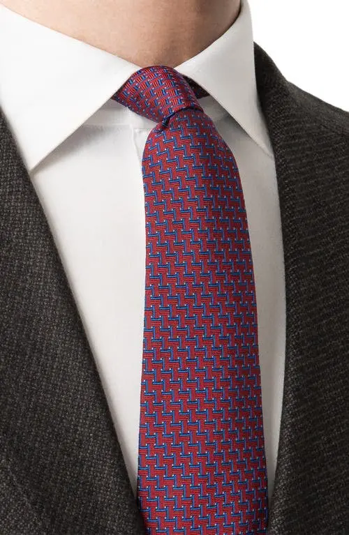 Eton Geometric Woven Silk Tie - Medium Red