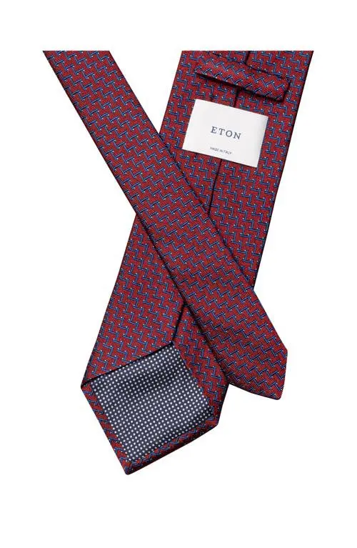 Eton Geometric Woven Silk Tie - Medium Red