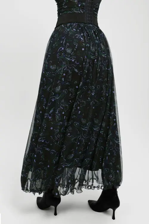 POPILUSH Shapewear Paisley High Waist A-line Maxi Skirt - Midnight Black