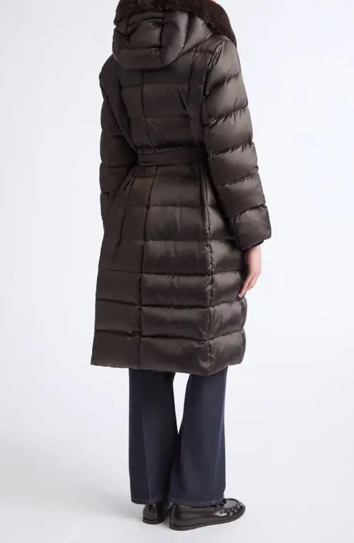 Max Mara Medusa Belted Puffer Coat With Faux Fur Trim