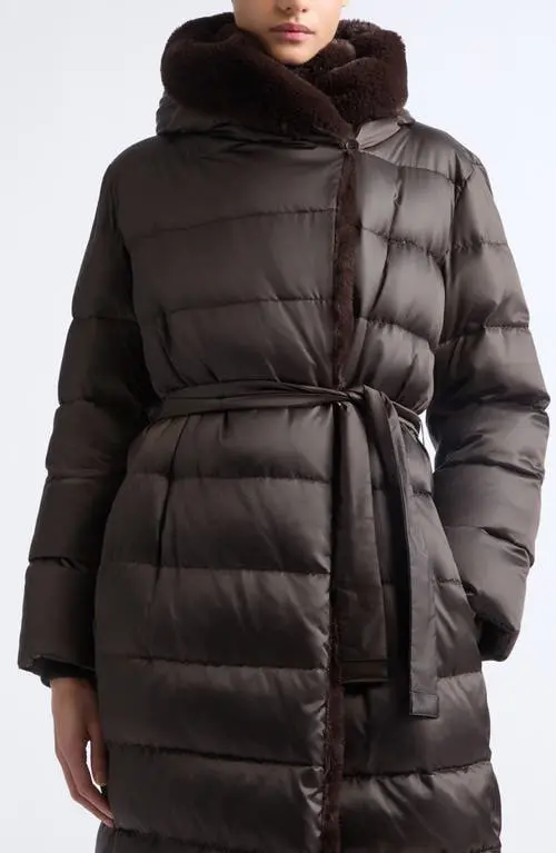 Max Mara Medusa Belted Puffer Coat With Faux Fur Trim