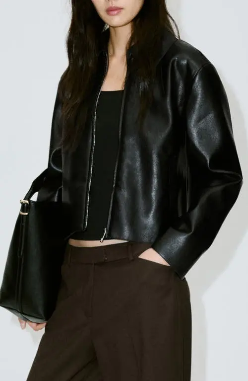 Mango Sabina Faux Leather Jacket - Black