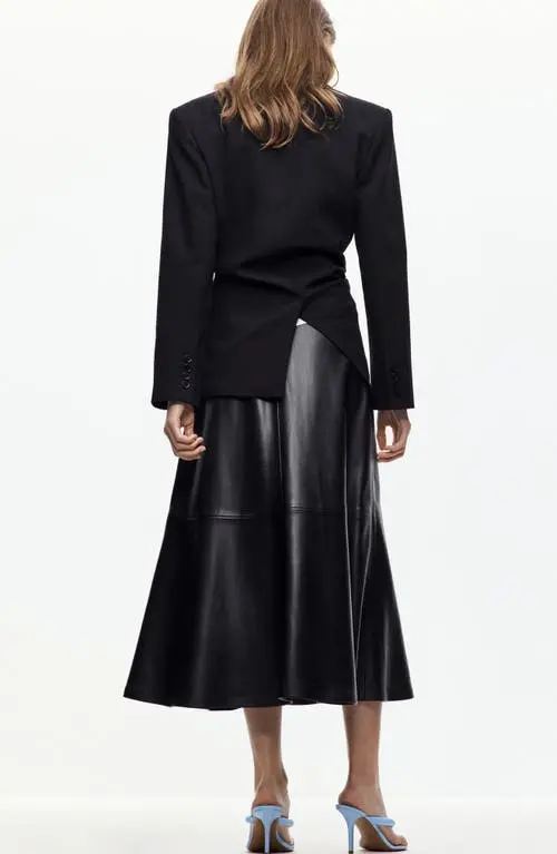 Mango Paris Leather Midi Skirt - Black