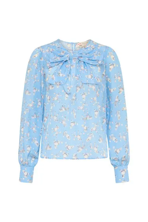 MAISON COMMON Printed Cotton Silk Blend Blouse With Bow Detail
