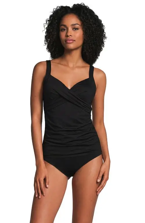 LANDS' END Long Torso Sweetheart Wrap Underwire Tankini Top - Black