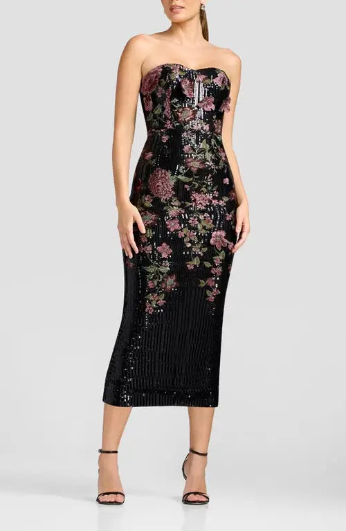 Dress The Population Shailene Floral Embroidered Sequin Strapless Cocktail Dress
