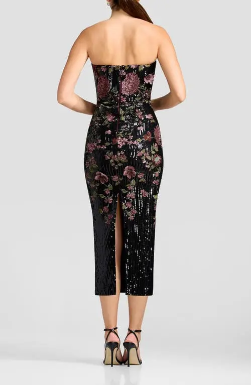 Dress The Population Shailene Floral Embroidered Sequin Strapless Cocktail Dress