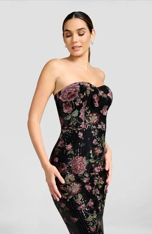 Dress The Population Shailene Floral Embroidered Sequin Strapless Cocktail Dress