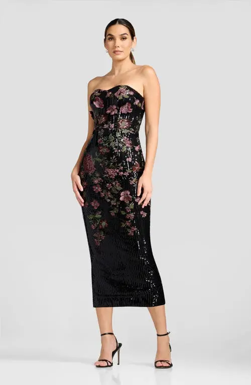 Dress The Population Shailene Floral Embroidered Sequin Strapless Cocktail Dress