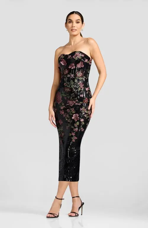 Dress The Population Shailene Floral Embroidered Sequin Strapless Cocktail Dress