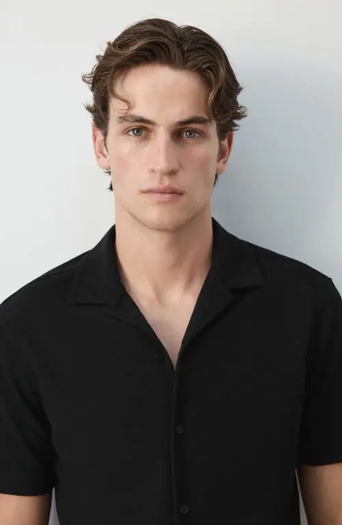 Mango Regular Fit Short Sleeve Textured Button-up Shirt - Black