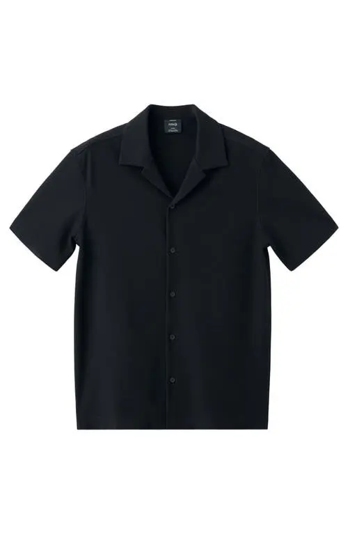 Mango Regular Fit Short Sleeve Textured Button-up Shirt - Black