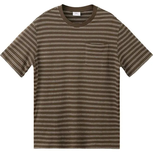 Mango Regular Fit Stripe Cotton & Linen T-shirt - Chocolate