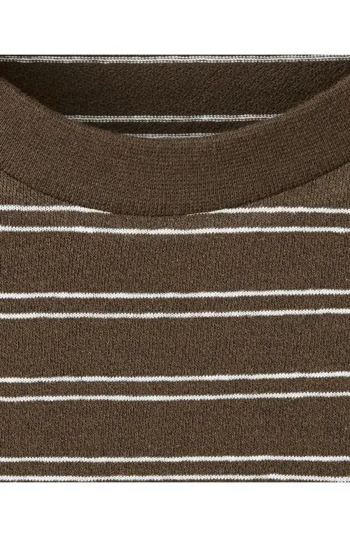 Mango Regular Fit Stripe Cotton & Linen T-shirt - Chocolate