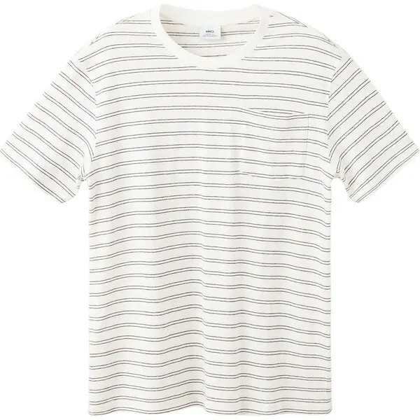 Mango Regular Fit Stripe Cotton & Linen T-shirt - Off White