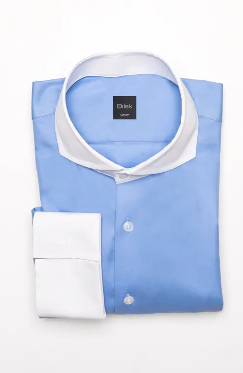 BRISK Pima Cotton Twill Extreme Cutaway Collar French Cuff Dress Shirt - Mid Blue