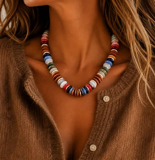 ERIN MCDERMOTT JEWELRY Wood And Neutral Beaded Necklace